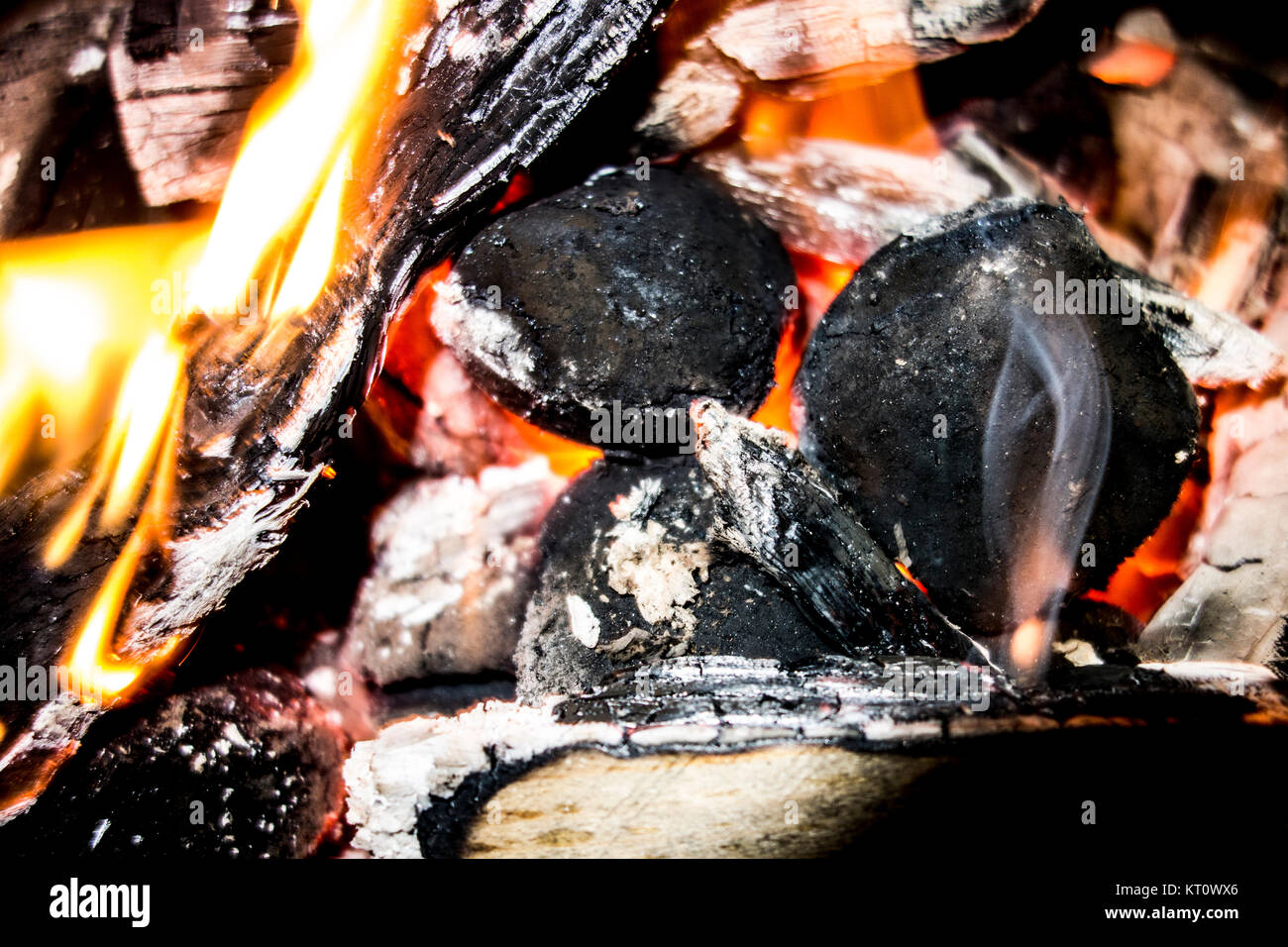 Burning Coke Coals on a Fireplace Stock Photo - Alamy