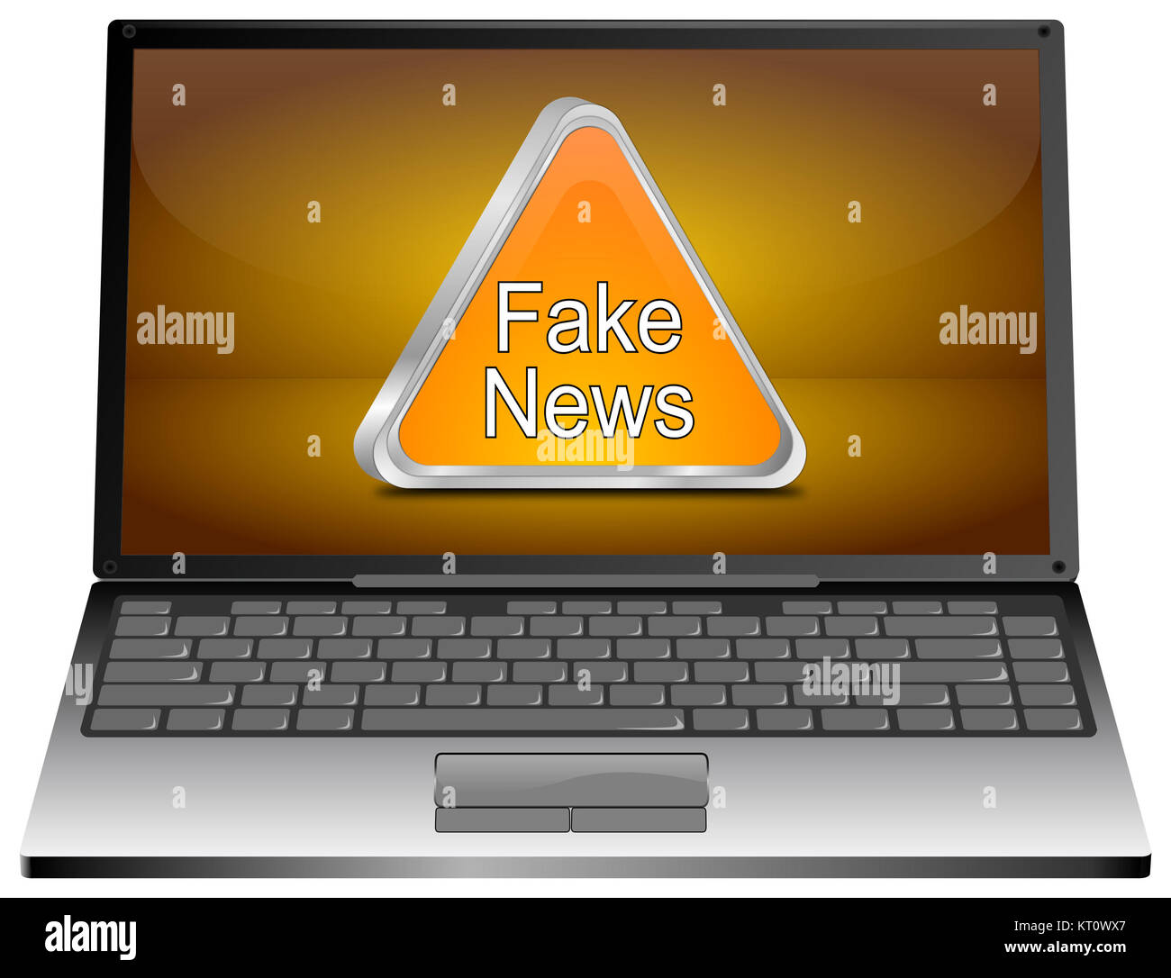 Laptop Computer with Fake News warning sign - 3D illustration Stock ...