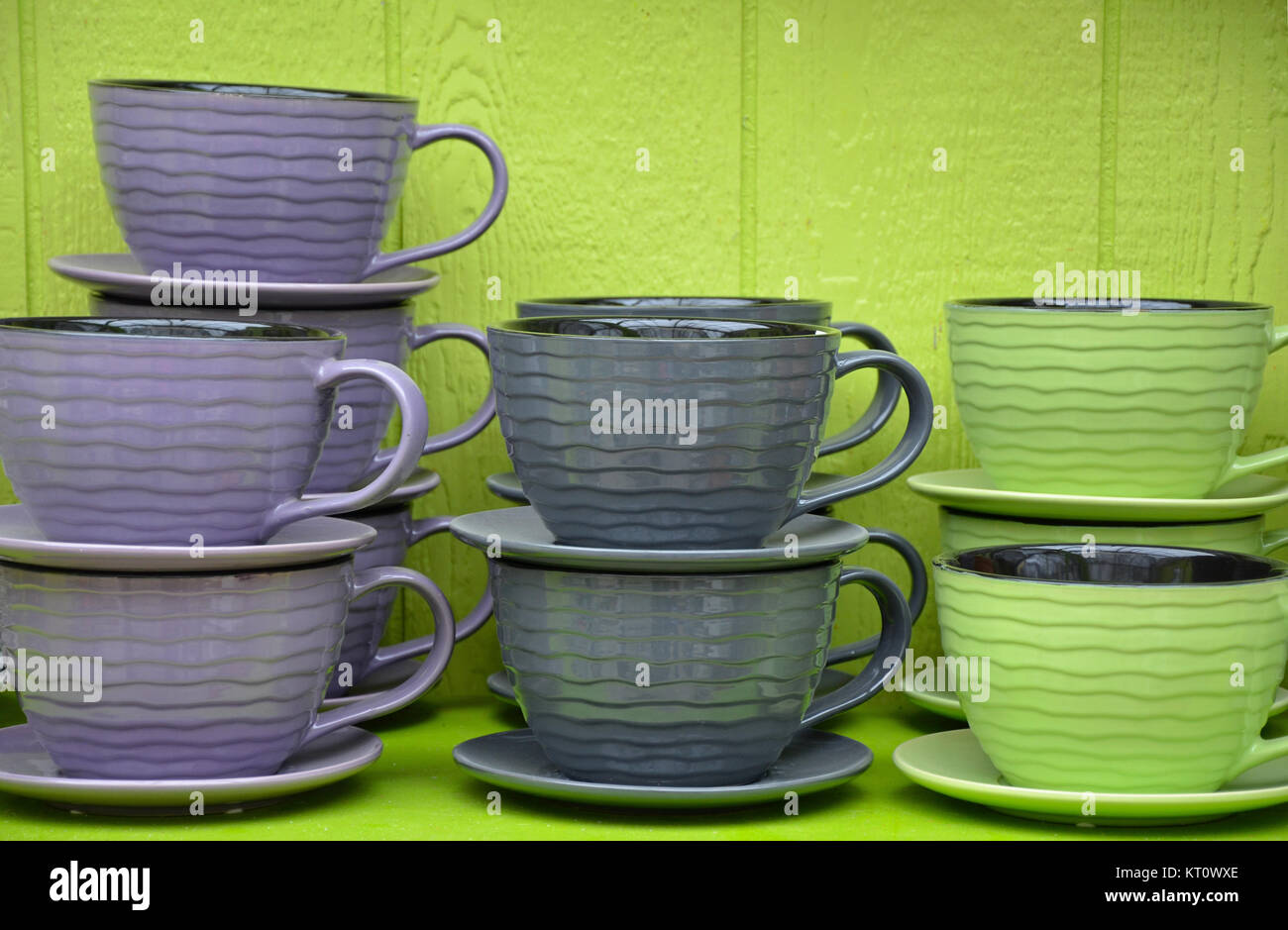 Stacks of colorful coffee cups Stock Photo - Alamy