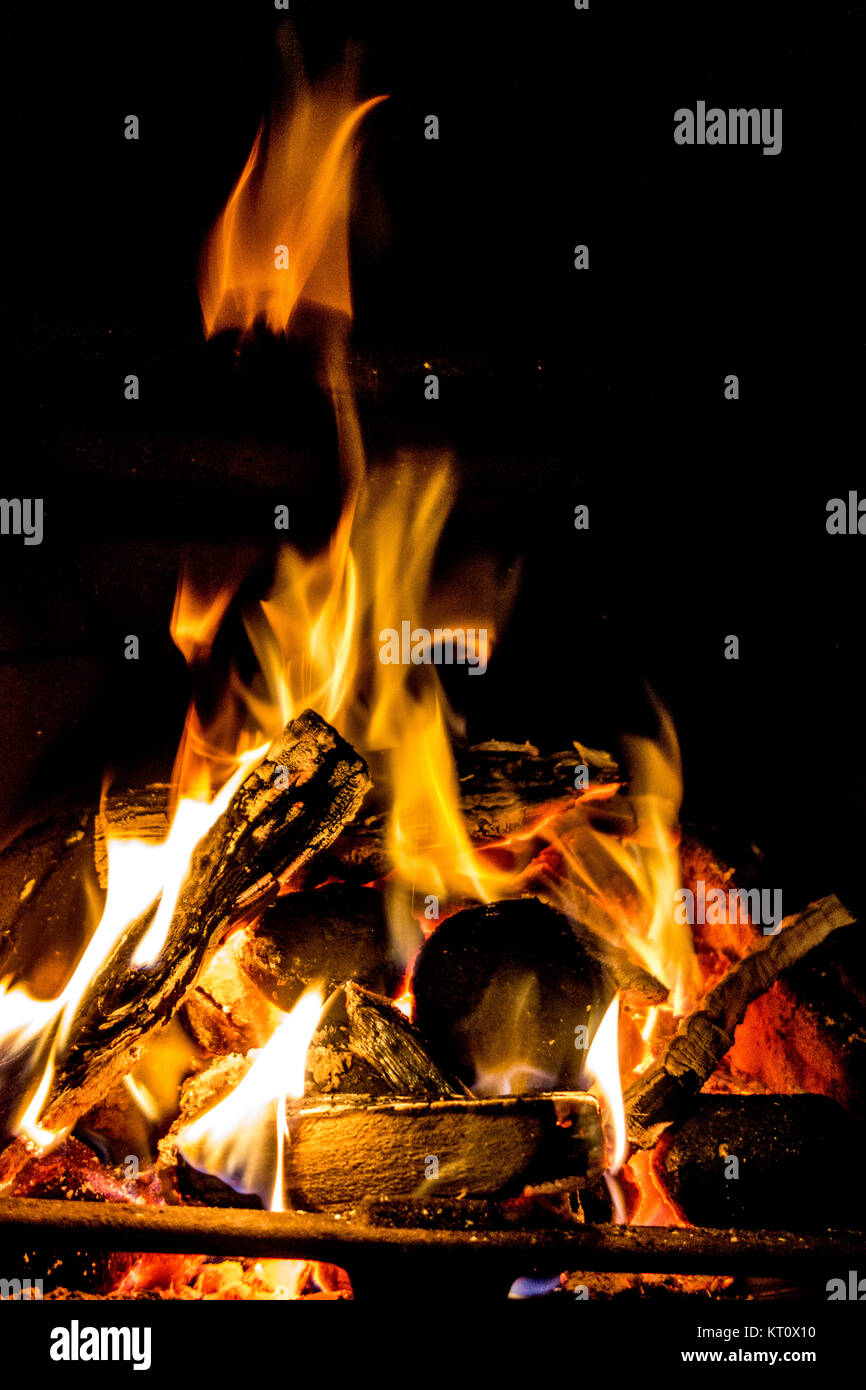Burning Coke Coals on a Fireplace Stock Photo - Alamy