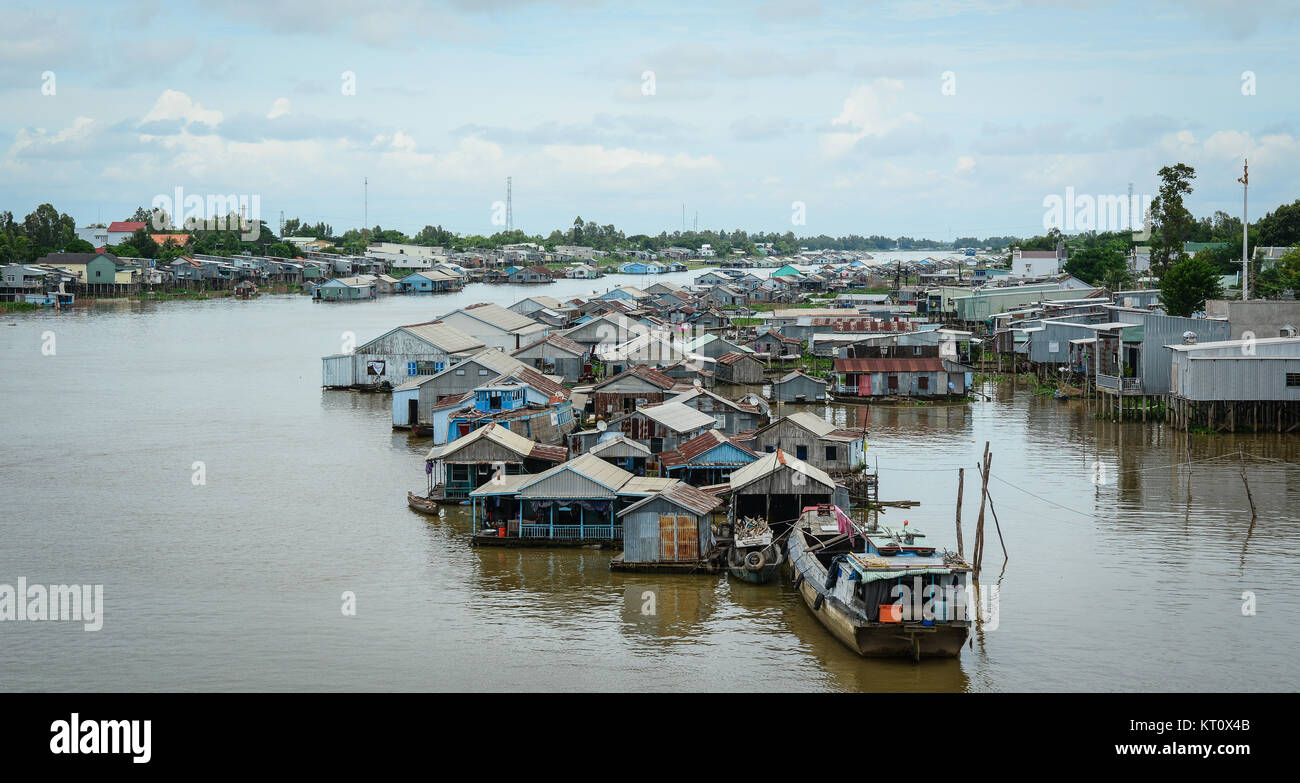 An Giang, Vietnam - Oct 2, 2015. Floating village on Mekong River in An ...