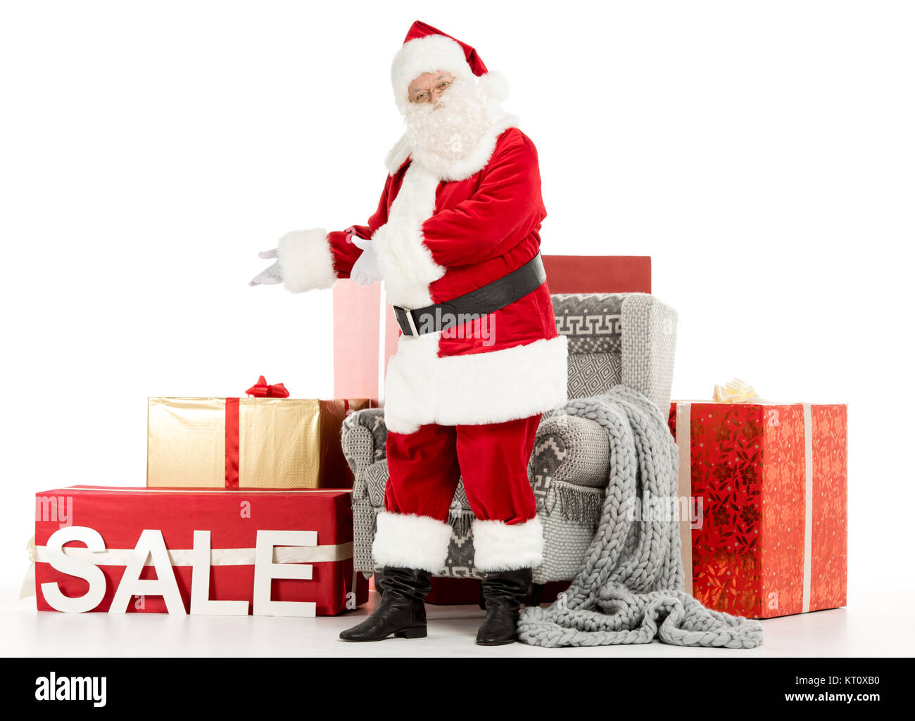 Happy Santa Claus with Sale sign Stock Photo - Alamy
