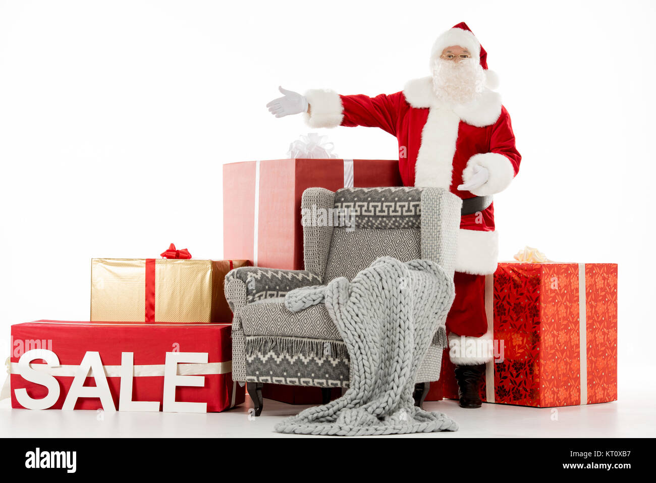 Happy Santa Claus with Sale sign Stock Photo - Alamy