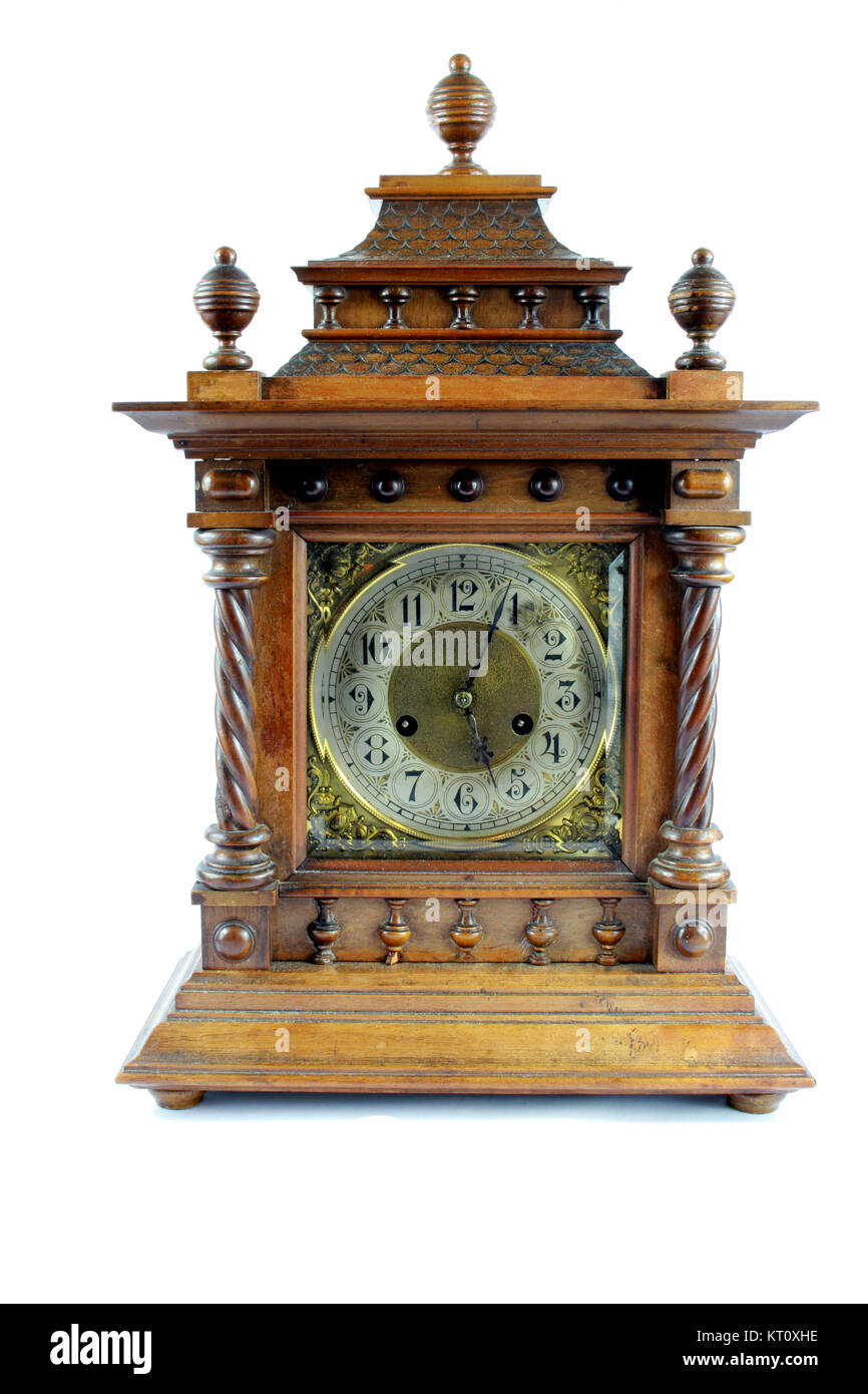 Vintage Timepiece Clock on White Background Stock Photo - Alamy