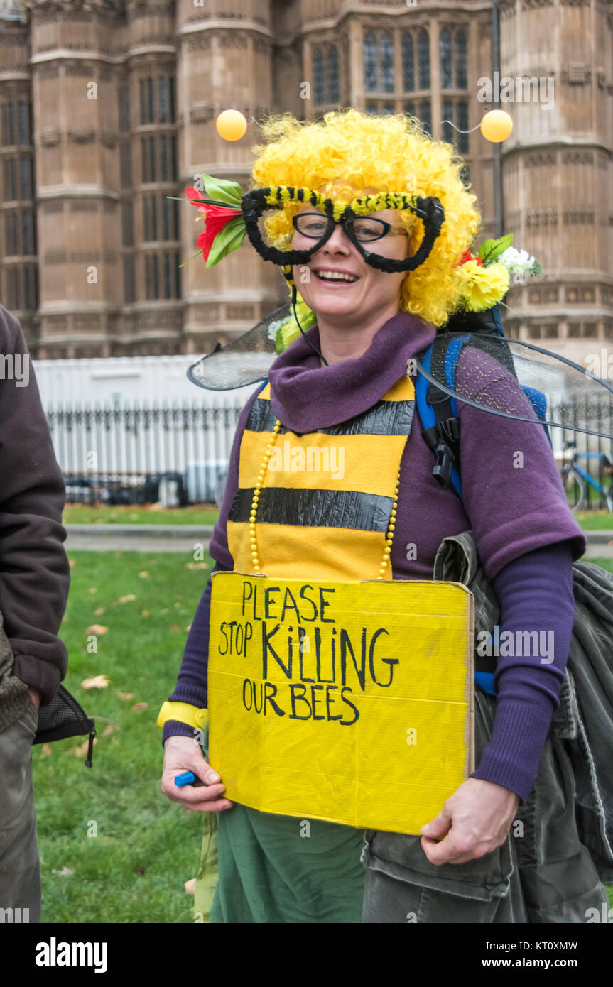 A campaigner dressed as a bee with a poster 'Stop Killing Our Bees' at ...