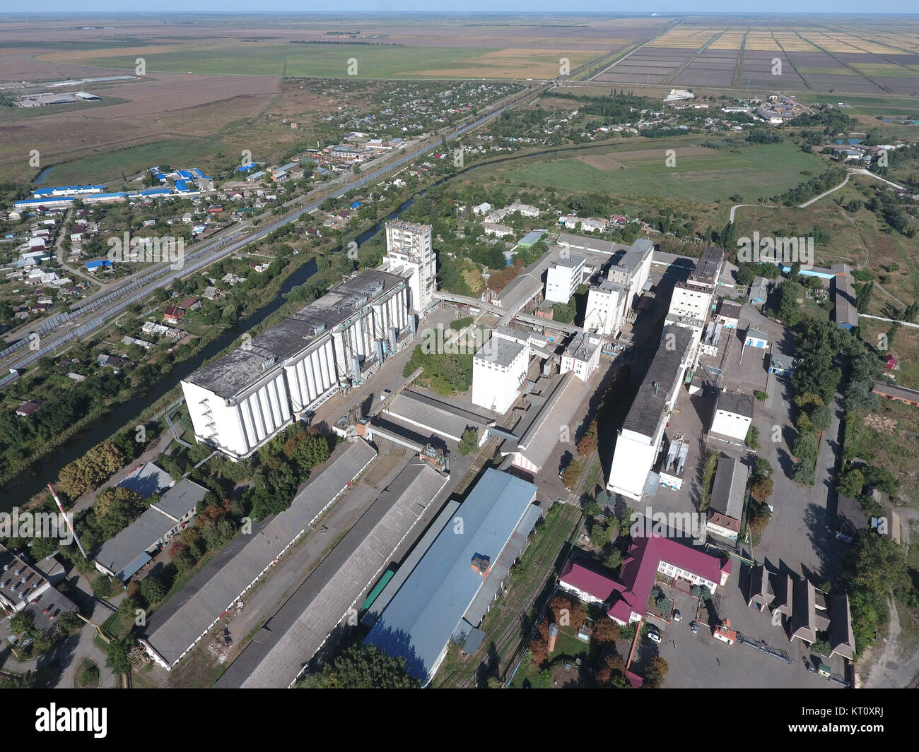 Top view of a silo elevator. Aerophotographing industrial object Stock ...