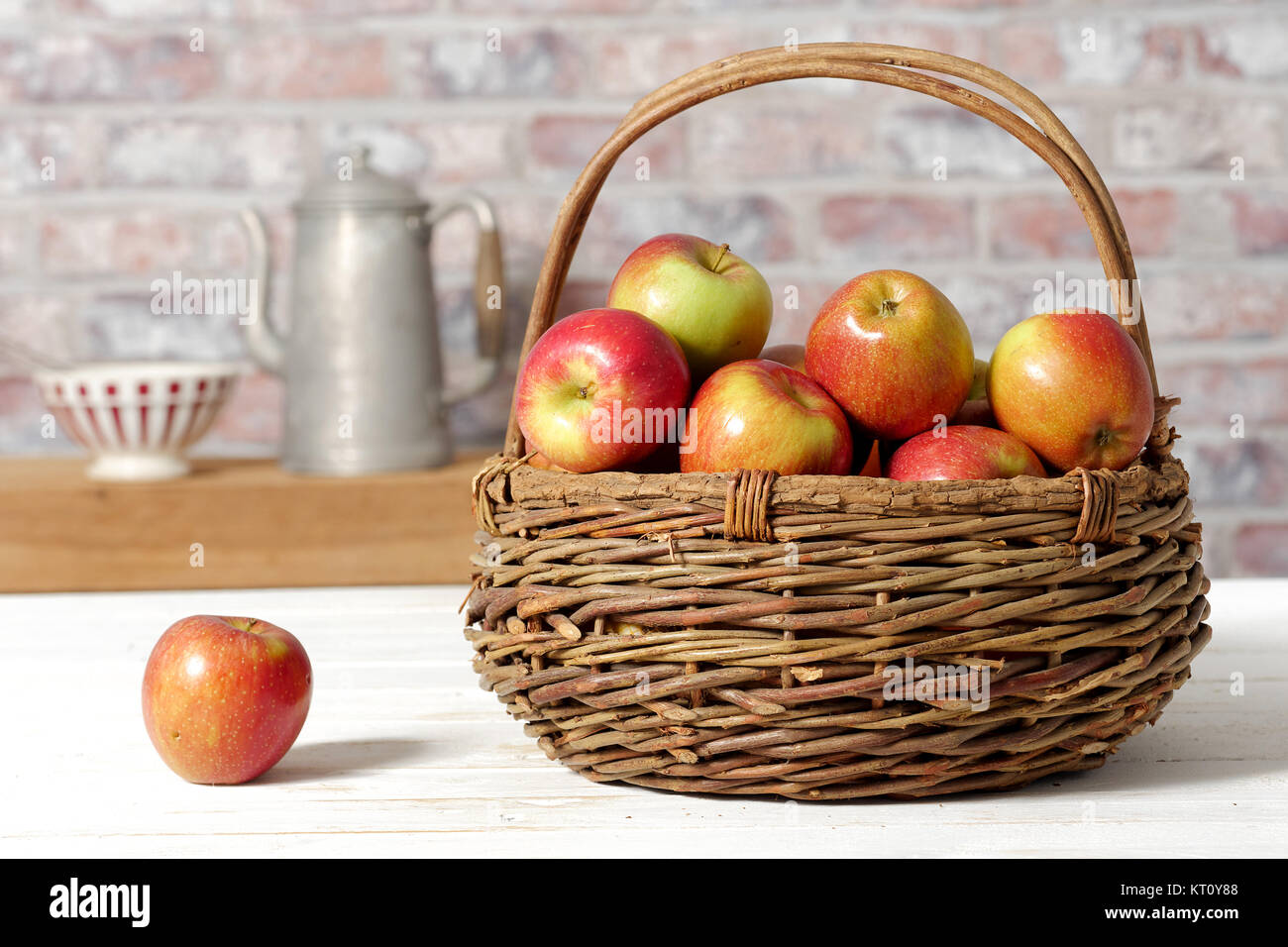 Basket with beautiful apples Stock Photo - Alamy