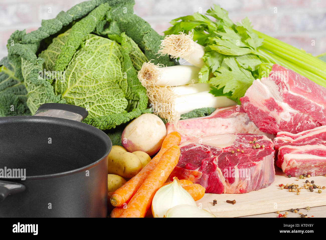 Beef and vegetables for the preparation of pot-au-feu Stock Photo - Alamy