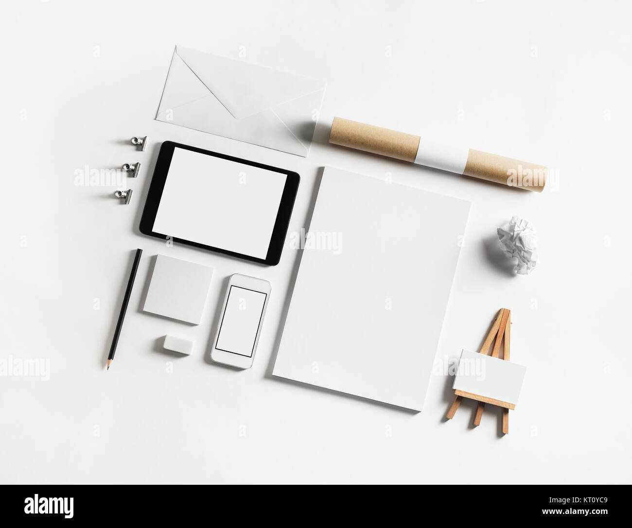Set of blank stationery elements on paper background. Branding template ...