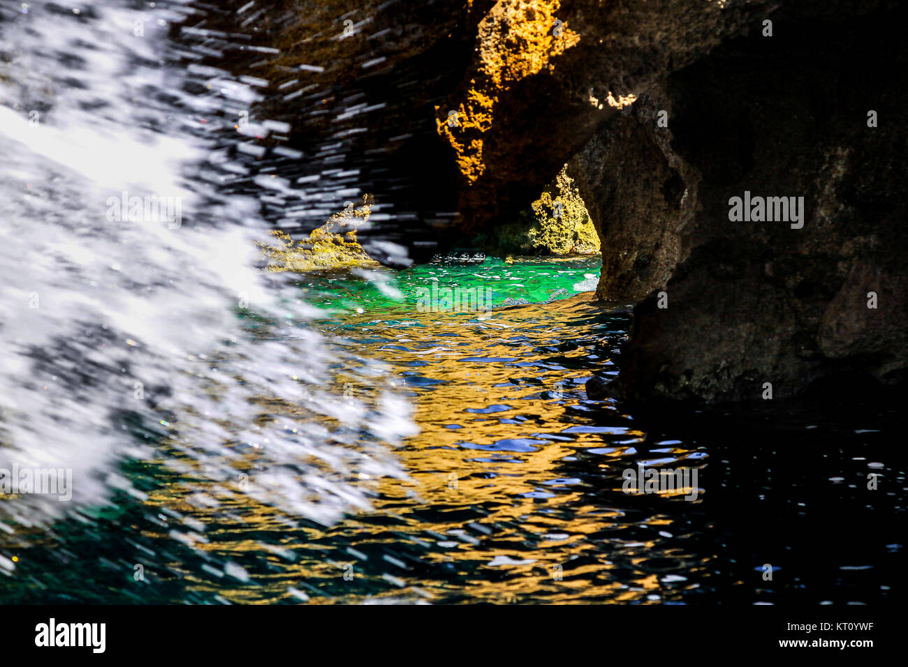 Azure lagoons and sea caves on the coast of southern Calabria Stock ...