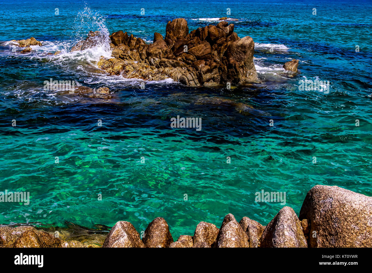 Azure lagoons and sea caves on the coast of southern Calabria Stock ...