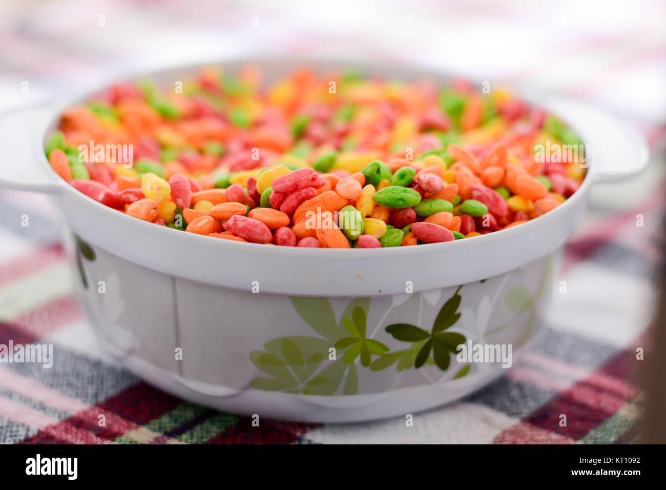 Puffed crispy colorful rice in the bowl Stock Photo - Alamy