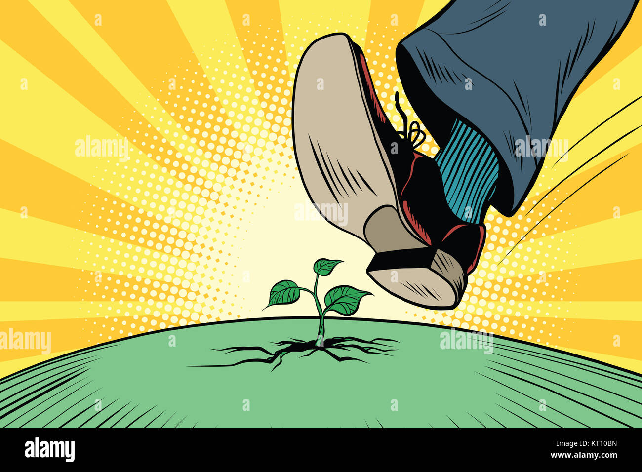 The human foot comes to green sprout, ecology and nature Stock Photo ...