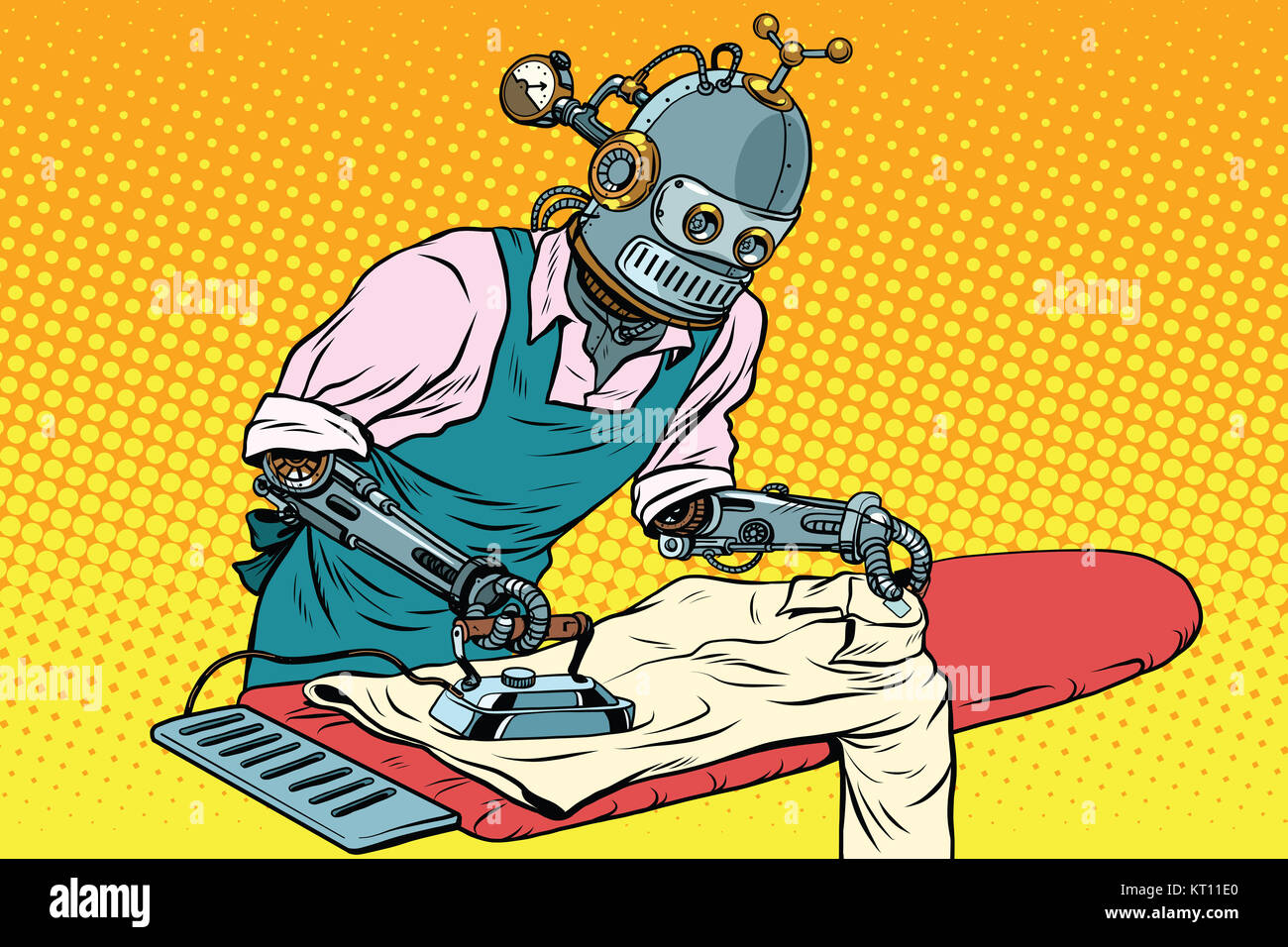 Vintage robot employee ironed clothes Stock Photo - Alamy
