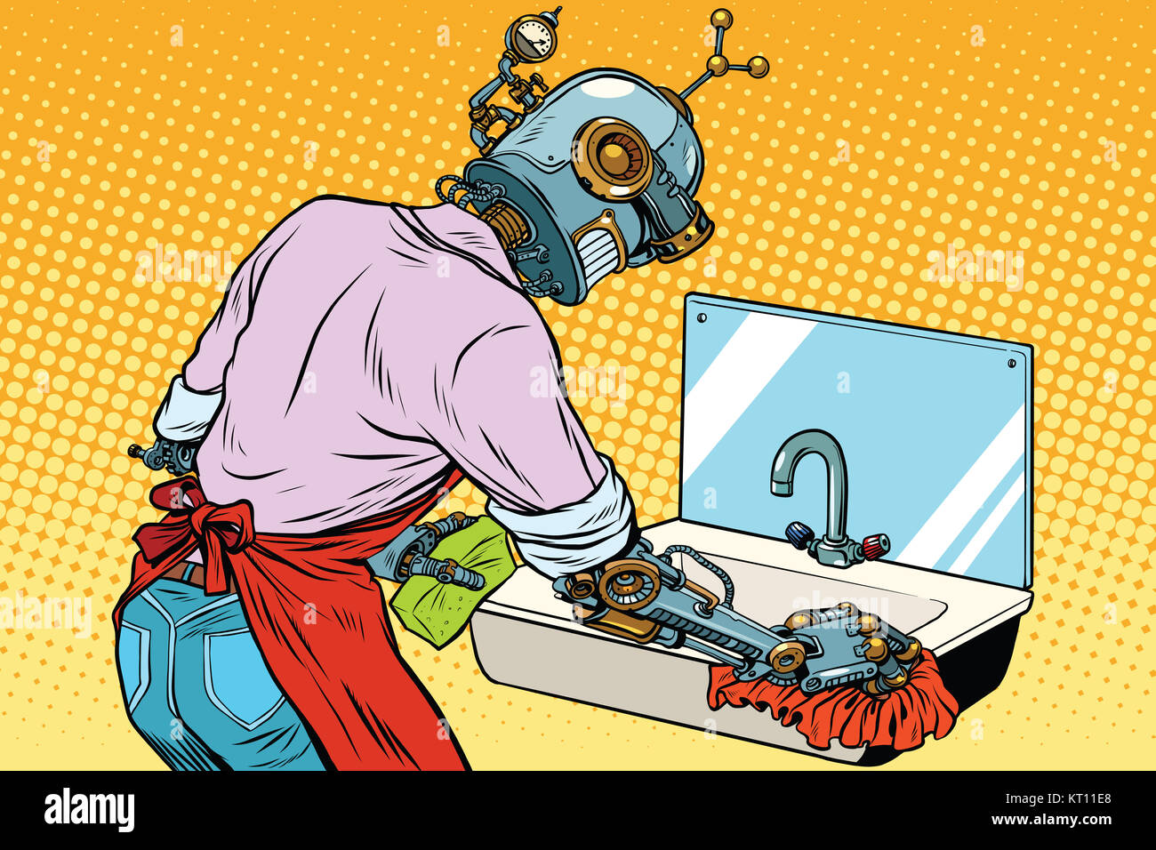 Home cleaning washing kitchen sinks, robot works Stock Photo - Alamy