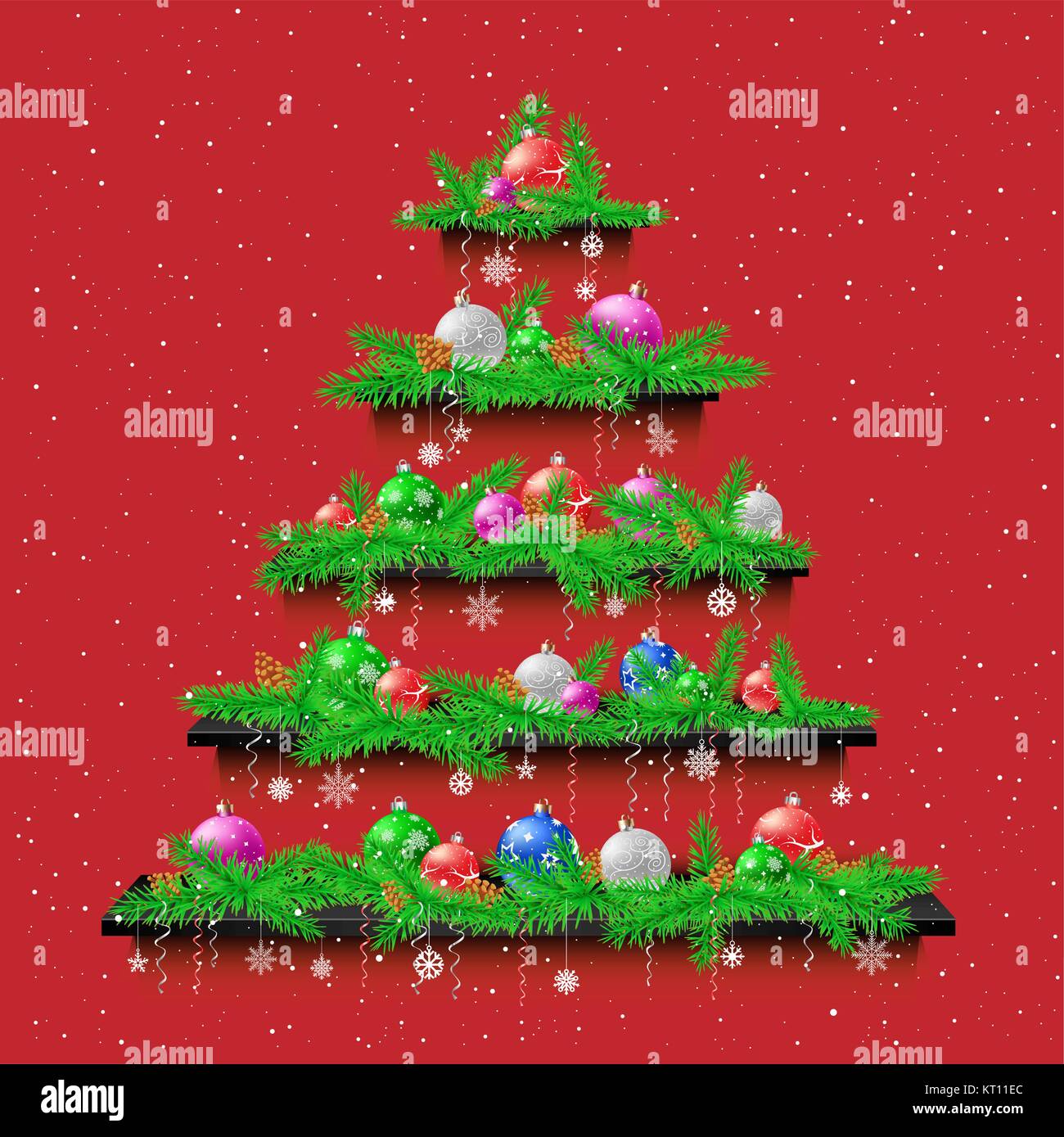 Shelves Christmas tree red background Stock Vector Image & Art - Alamy