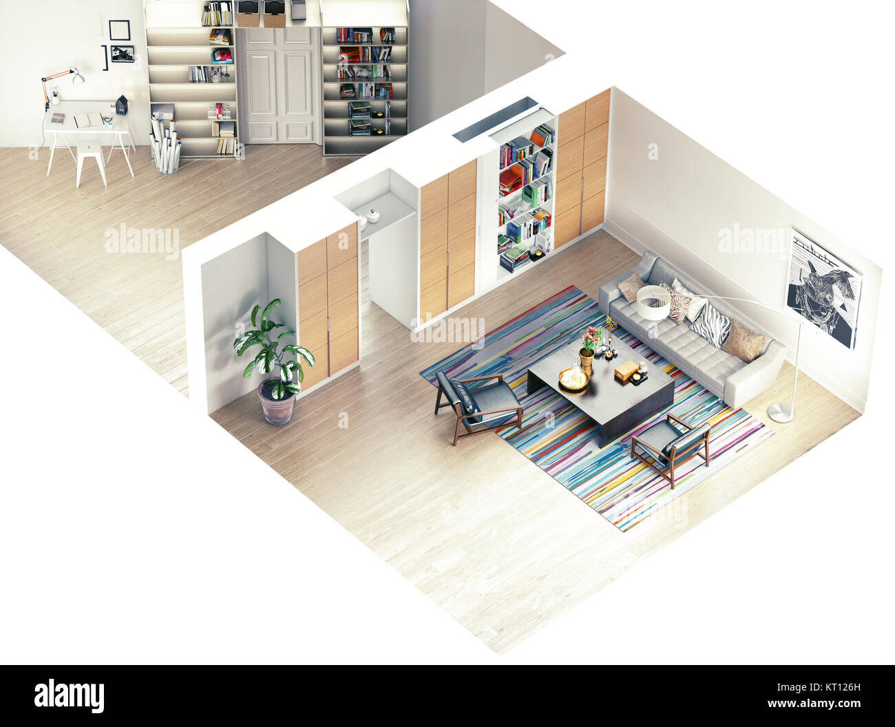 modern rooms isometric view. 3D rendering Stock Photo - Alamy