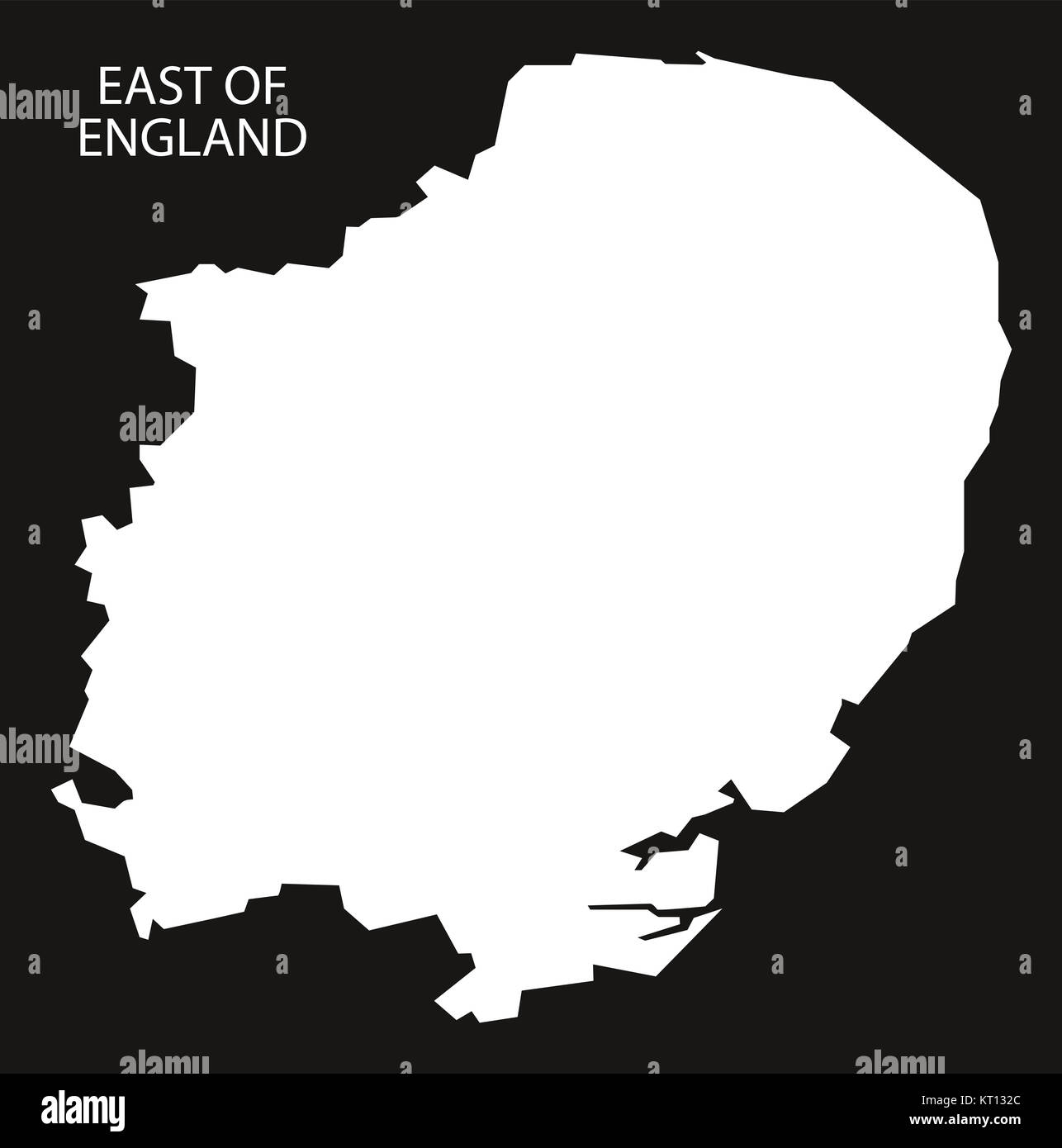 East of England England Map black inverted Stock Photo - Alamy