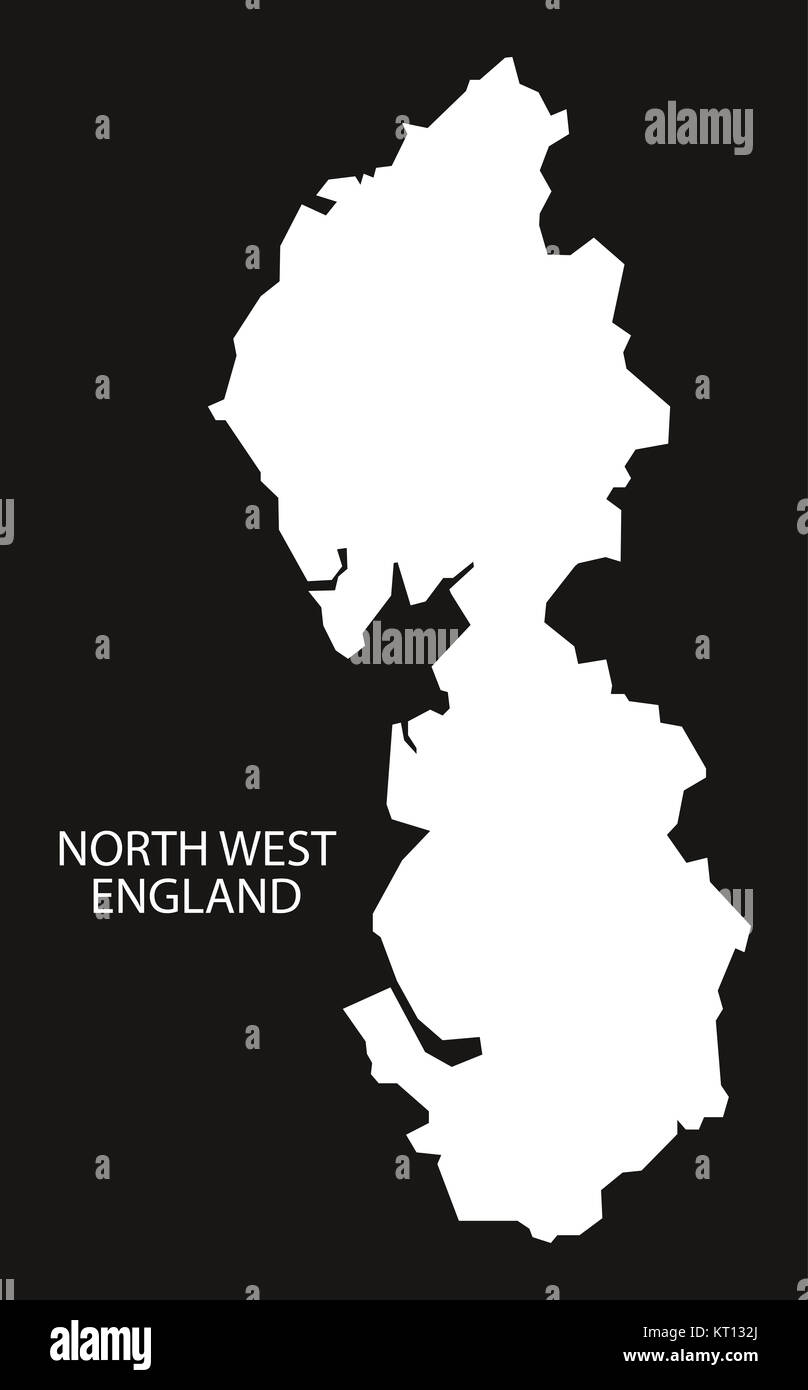 North West England Map black inverted Stock Photo - Alamy