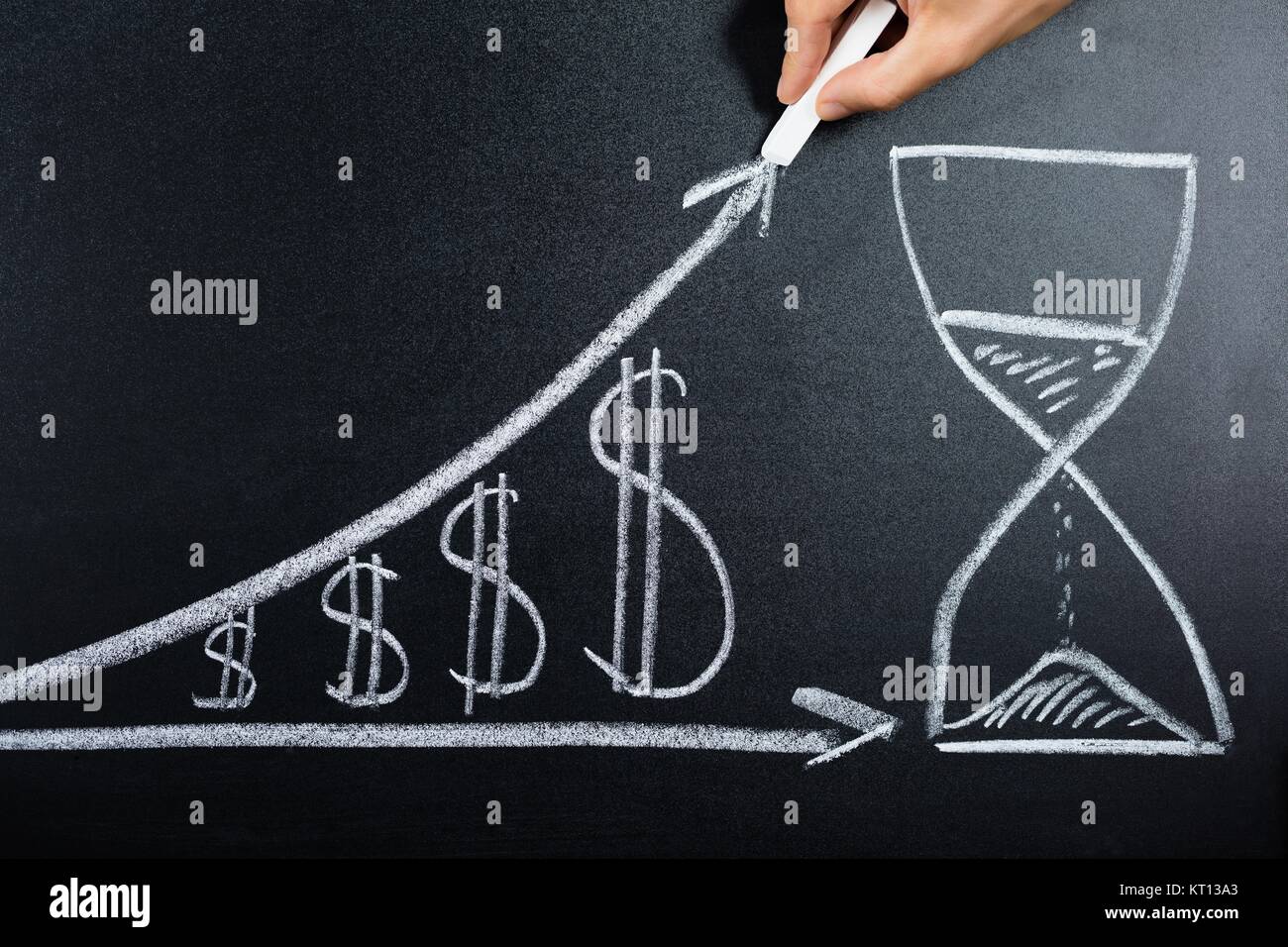 Dollar Growth Chart With Hourglass Drawn On Blackboard Stock Photo - Alamy