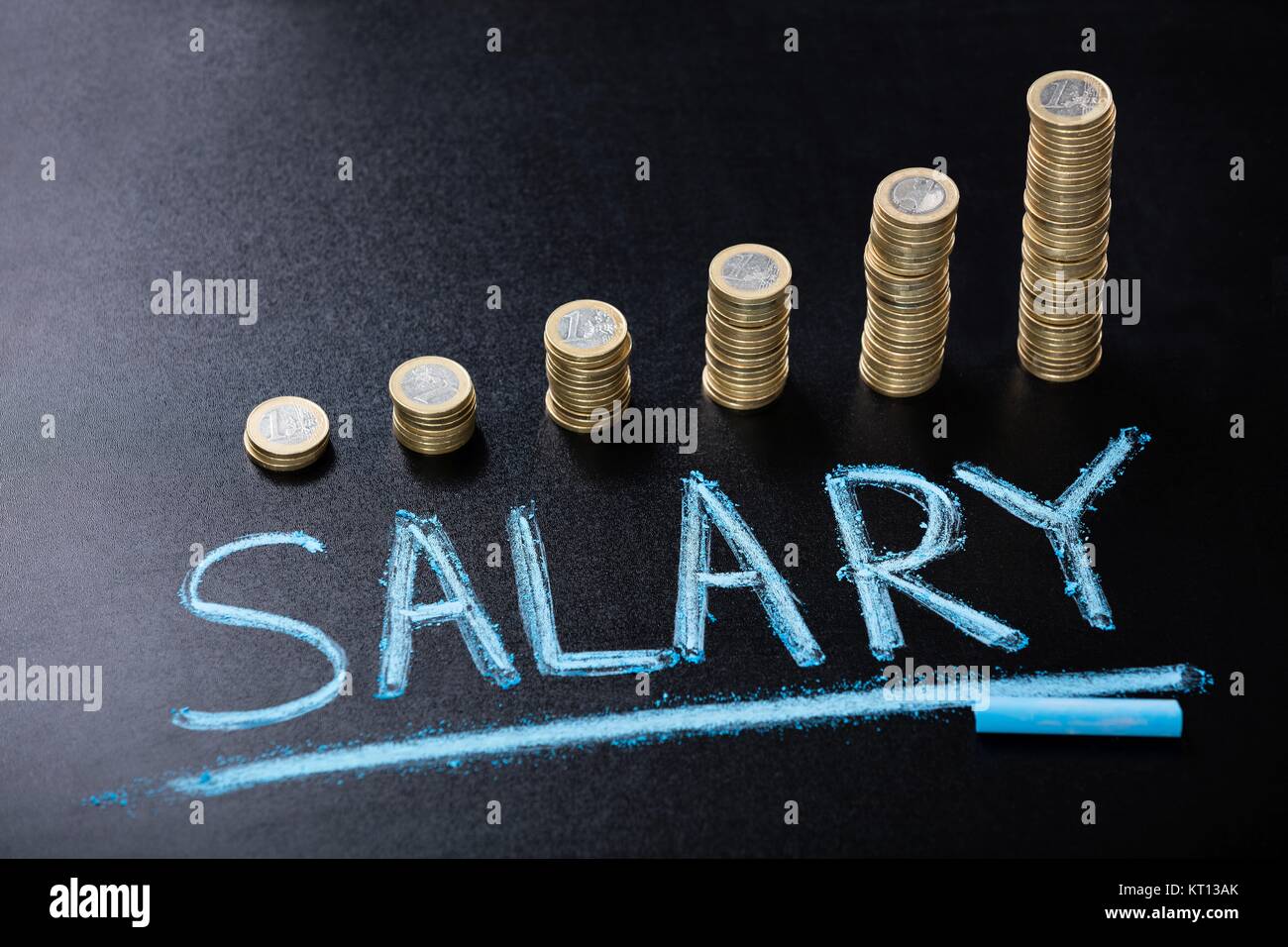 Salary Concept With Stacked Coin On Blackboard Stock Photo - Alamy