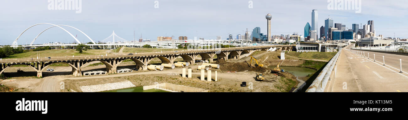 Bridges traverse the river and lead commuters into Dallas Texas Stock ...