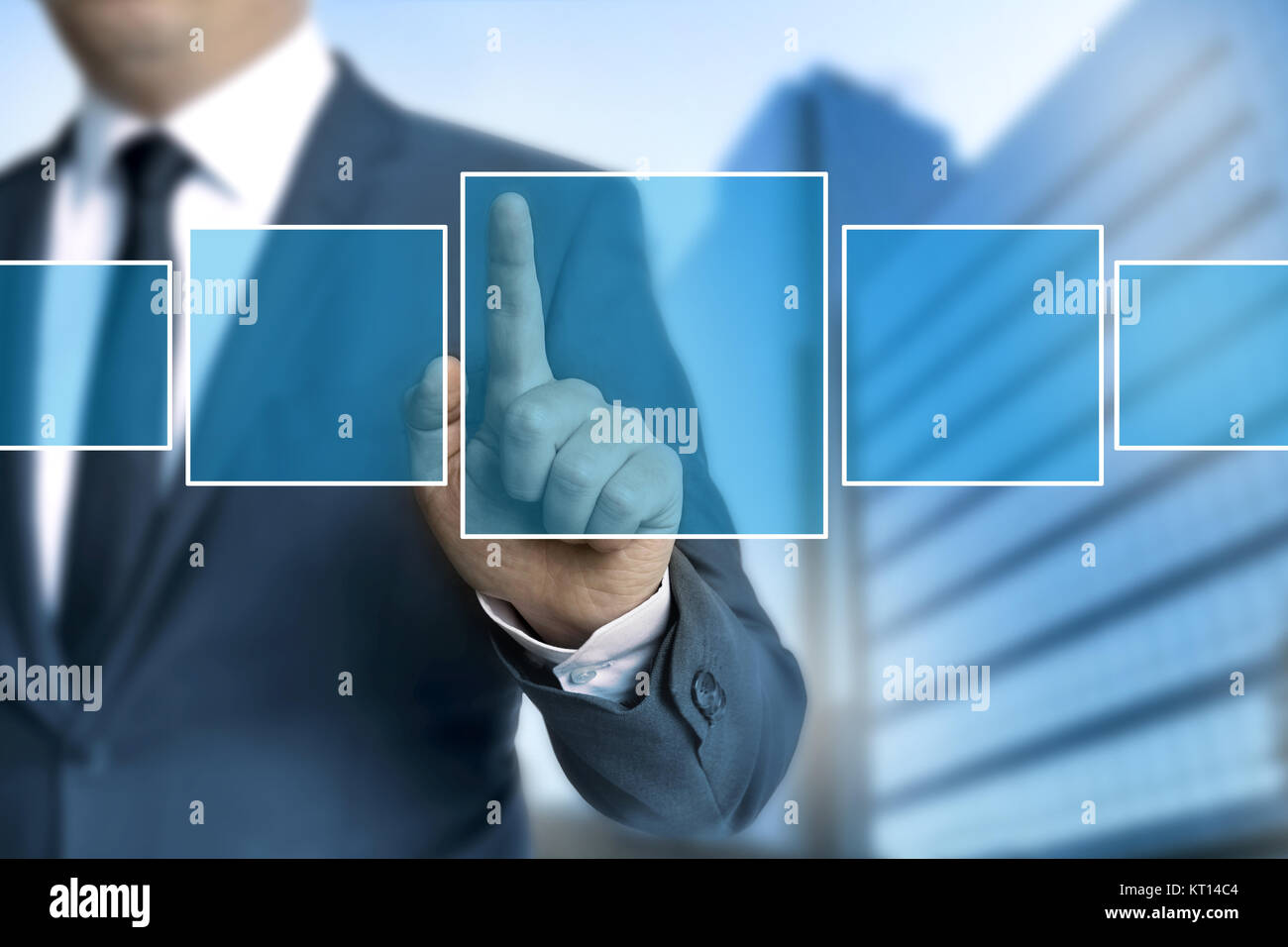 man pointing at touch screen concept Stock Photo - Alamy