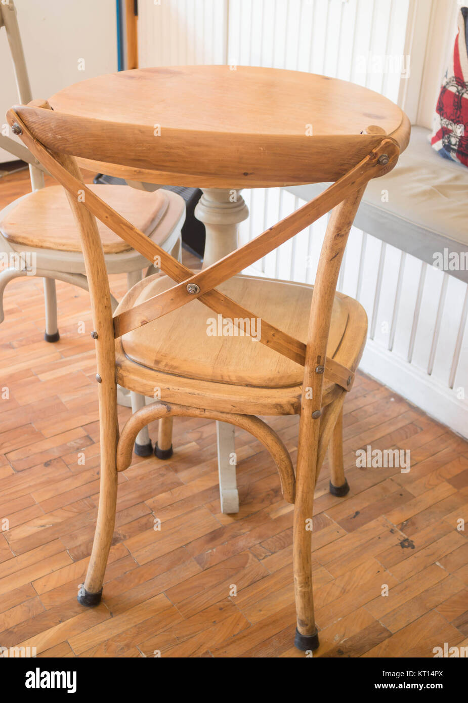 Single vintage white kitchen chair Stock Photo - Alamy