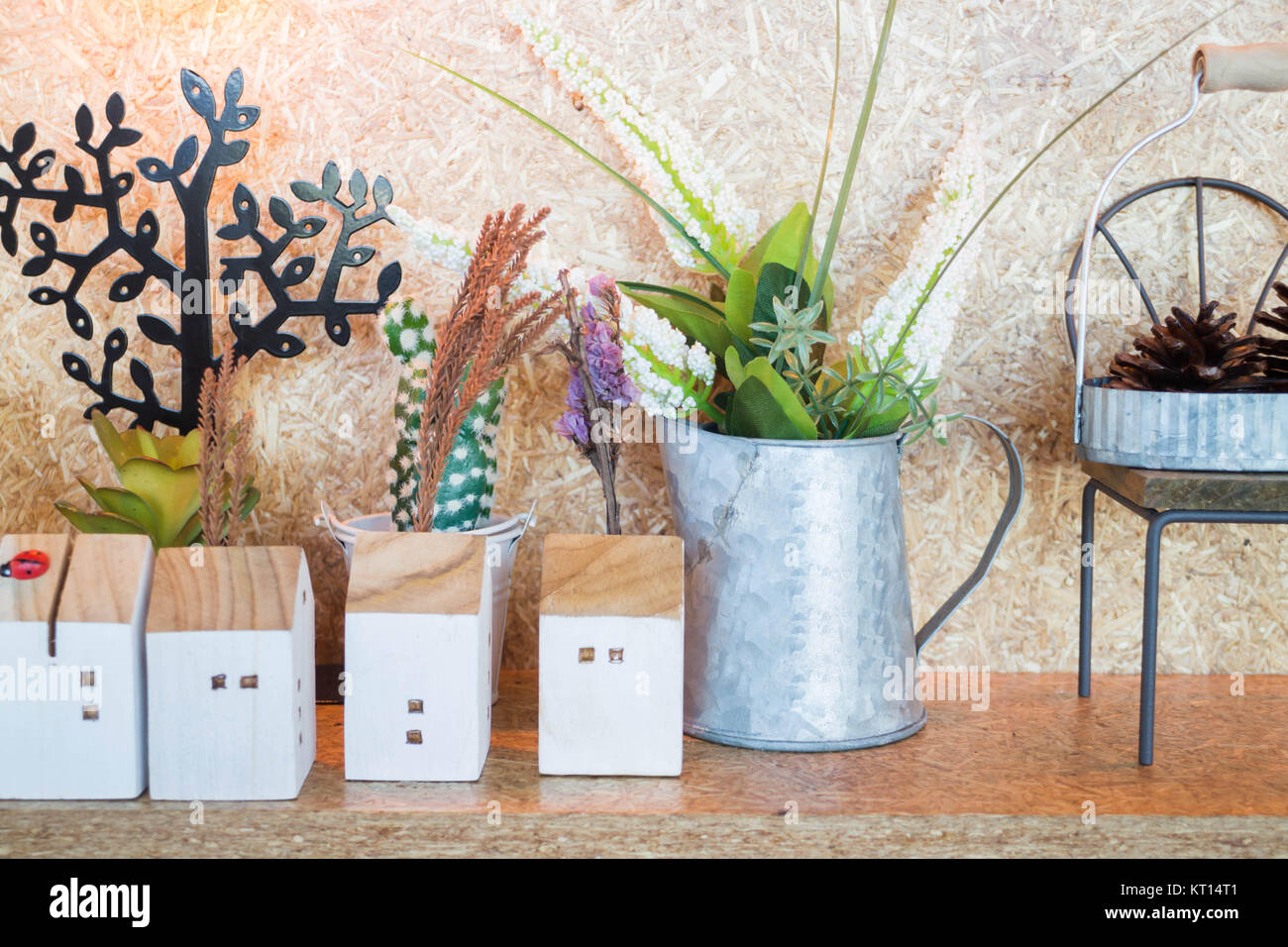 Cork shelf decorated with colorful ornament Stock Photo - Alamy