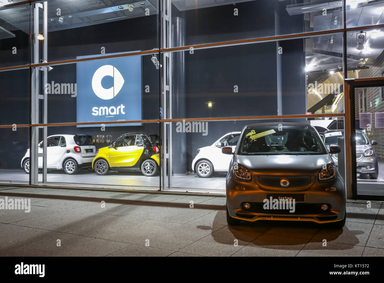 MUNICH, GERMANY - DECEMBER 11, 2017 : A Smart Fortwo car exhibited in ...
