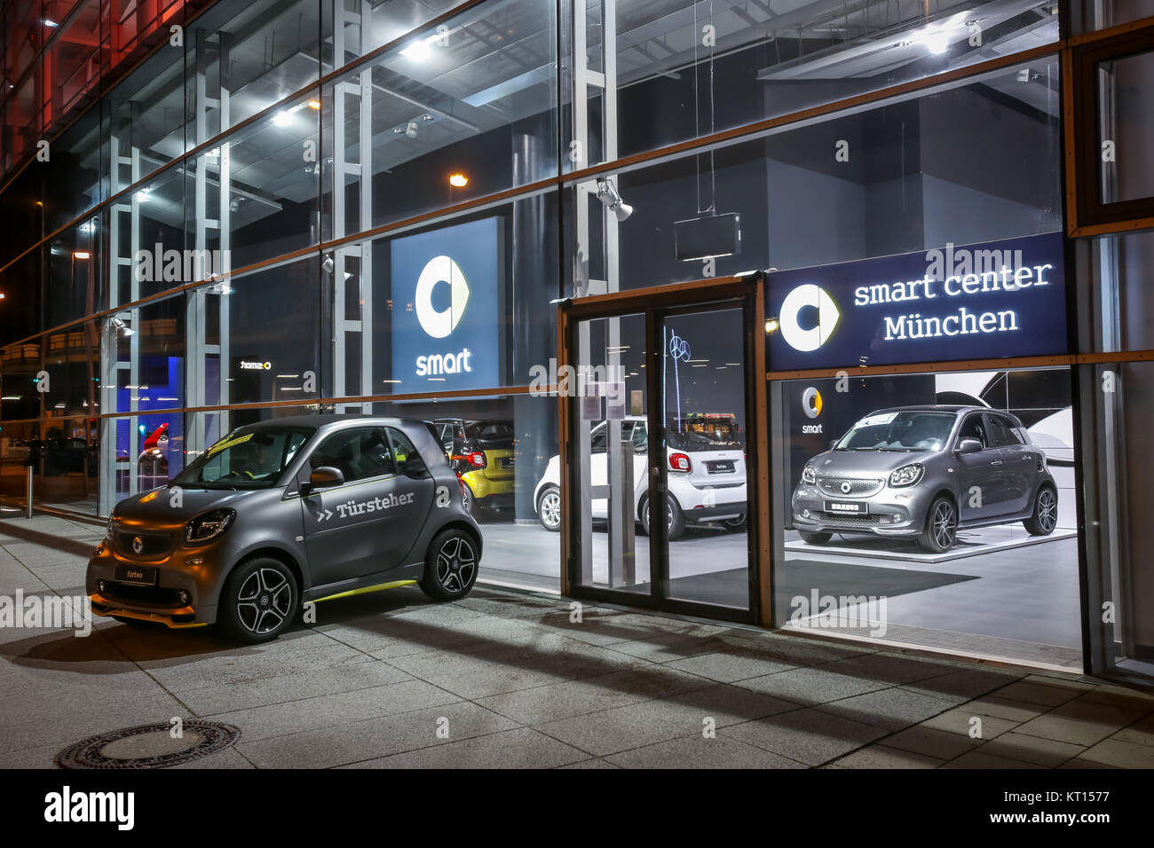 MUNICH, GERMANY - DECEMBER 11, 2017 : A Smart car exhibited at Smart ...