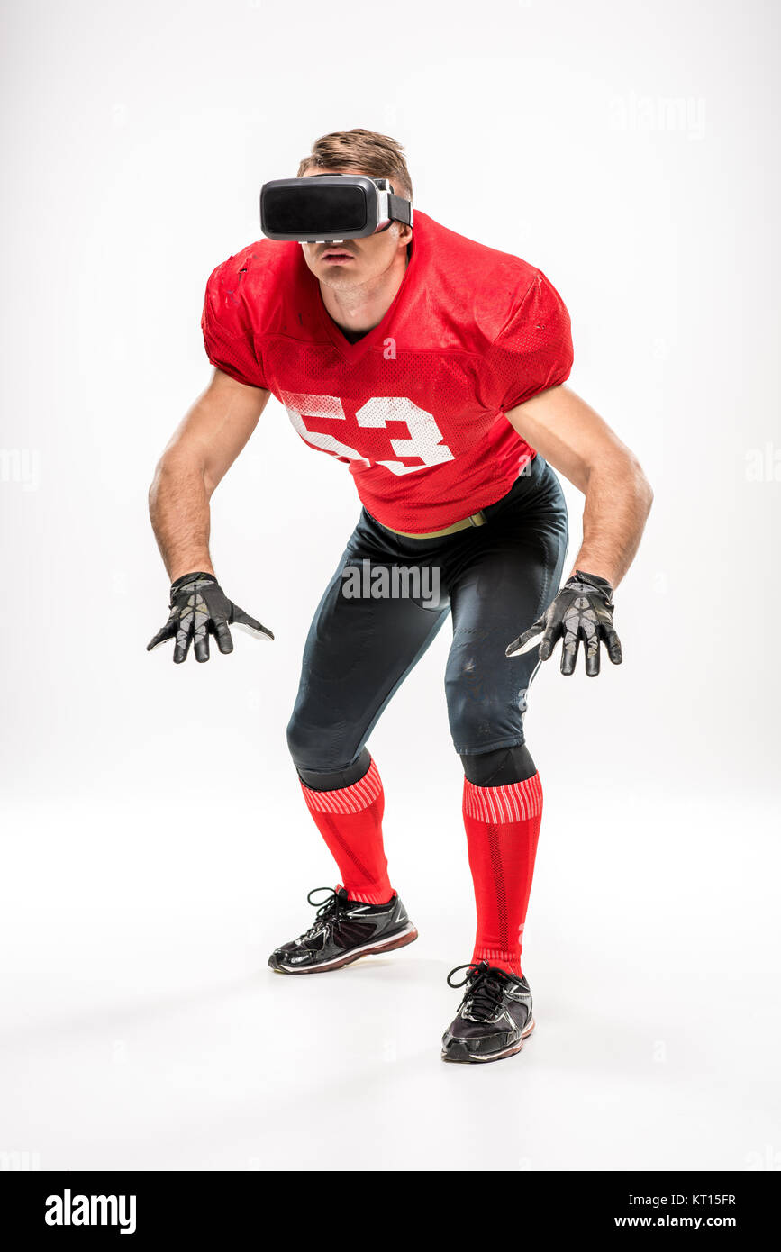 Football player in virtual reality headset Stock Photo - Alamy