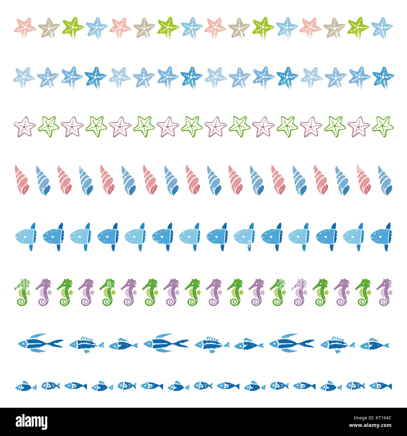 Decorated border lines with summer ocean elements Stock Photo - Alamy