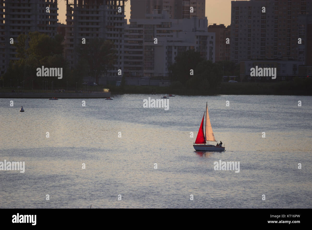 sailing boat with red sail Stock Photo - Alamy