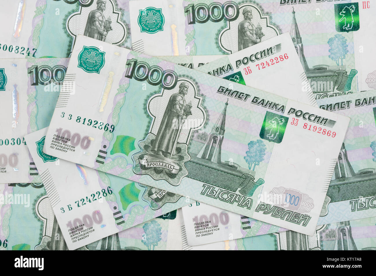 Background of scattered banknotes - Russian ruble denomination one ...