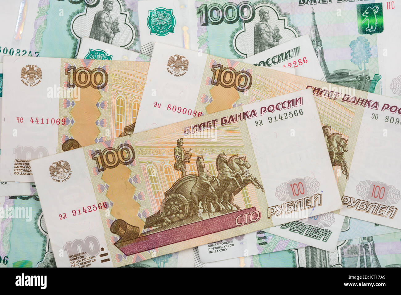 Background of scattered banknotes - Russian ruble different ...