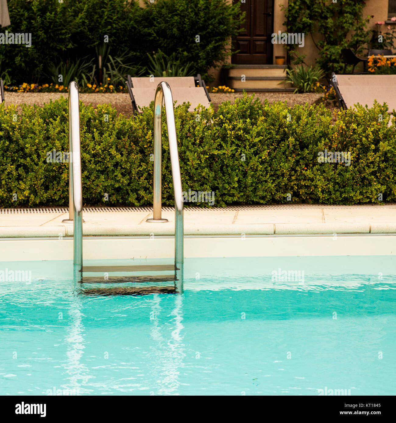Pool ladder in a garden Stock Photo - Alamy