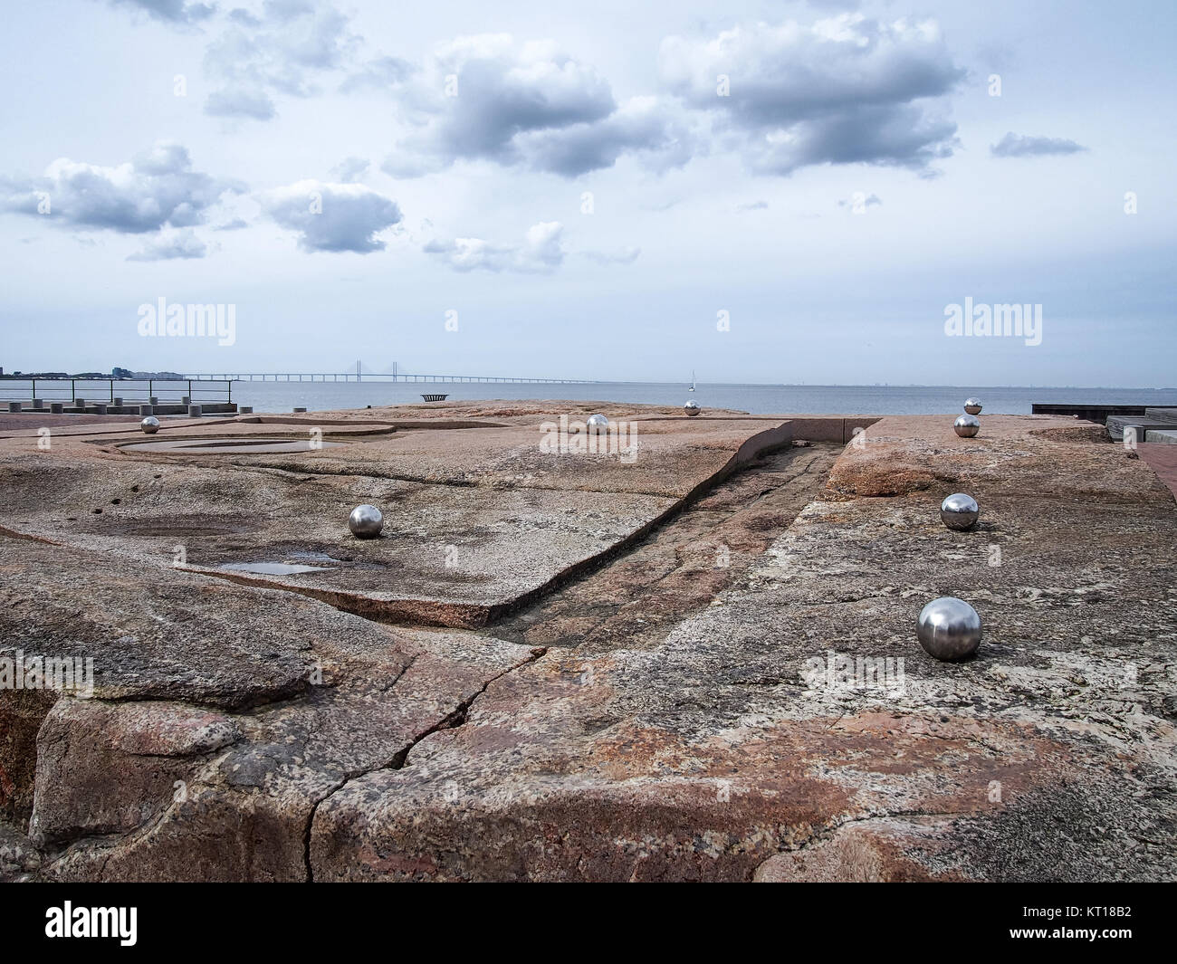 Oresund (The Sound) strait with the Oresund brige on the horizon and ...