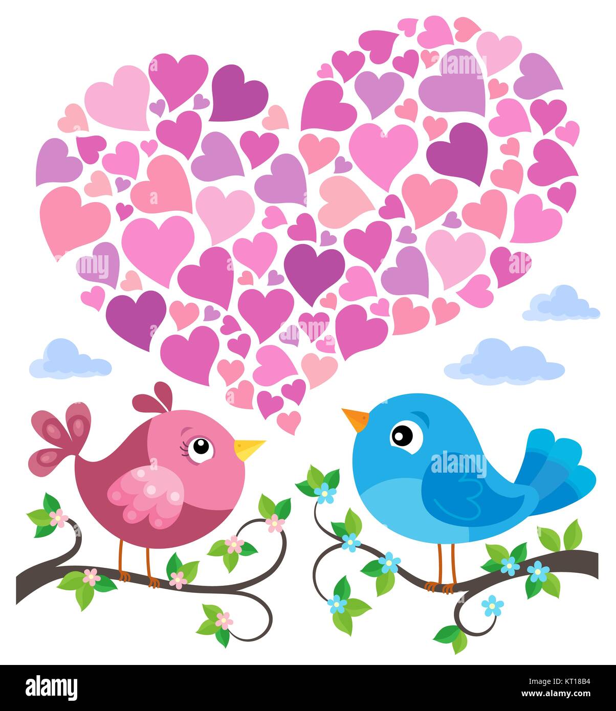 Valentine birds with heart shape theme 1 Stock Photo - Alamy