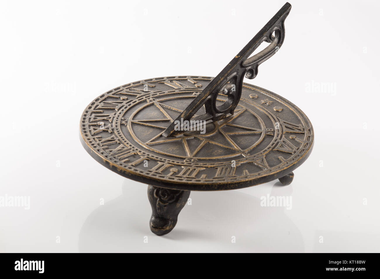 ancient bronze solar watch over a white background Stock Photo - Alamy