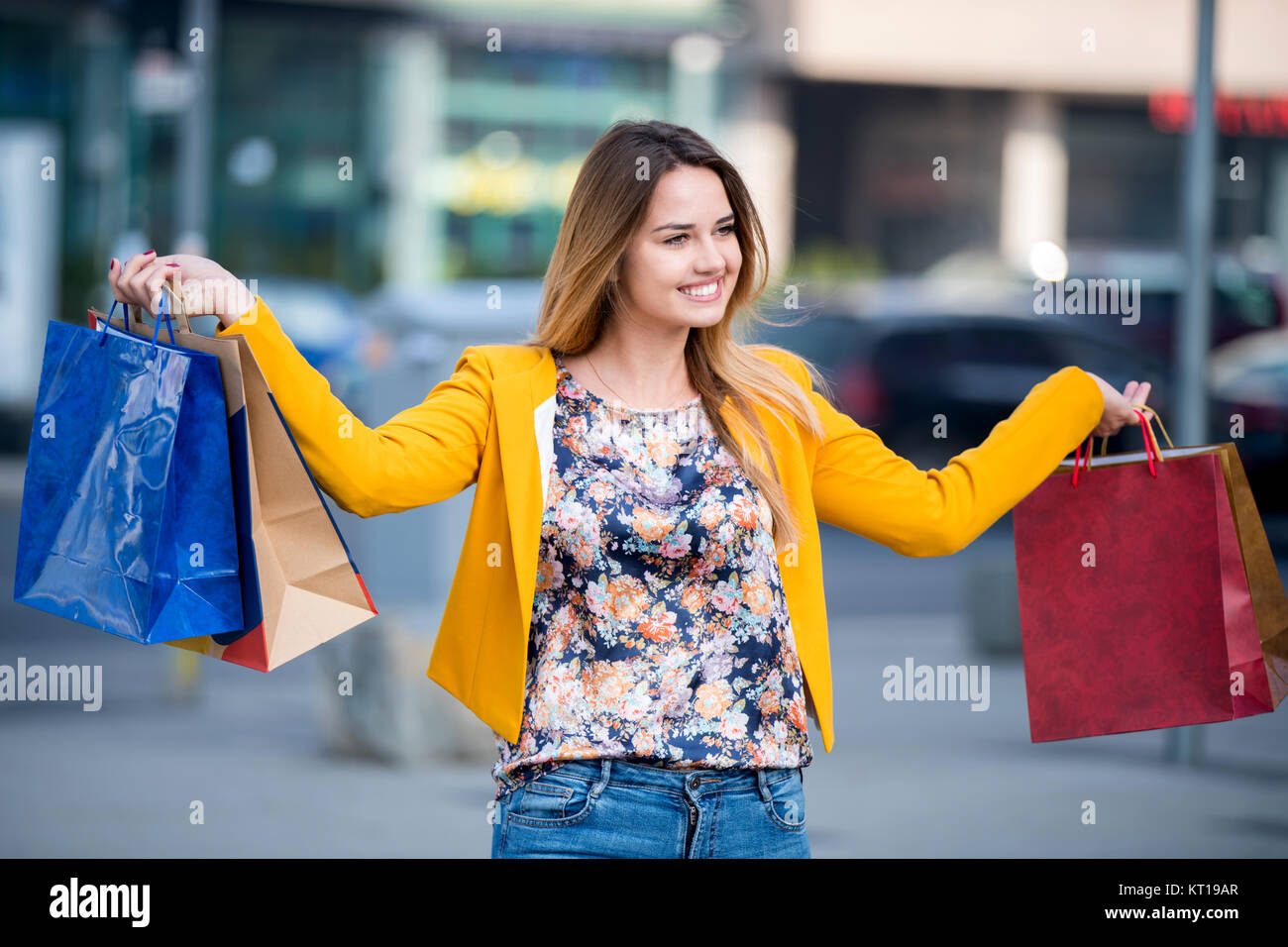 Pretty girl with shopping bags having fun, shopper, shopaholic Stock ...