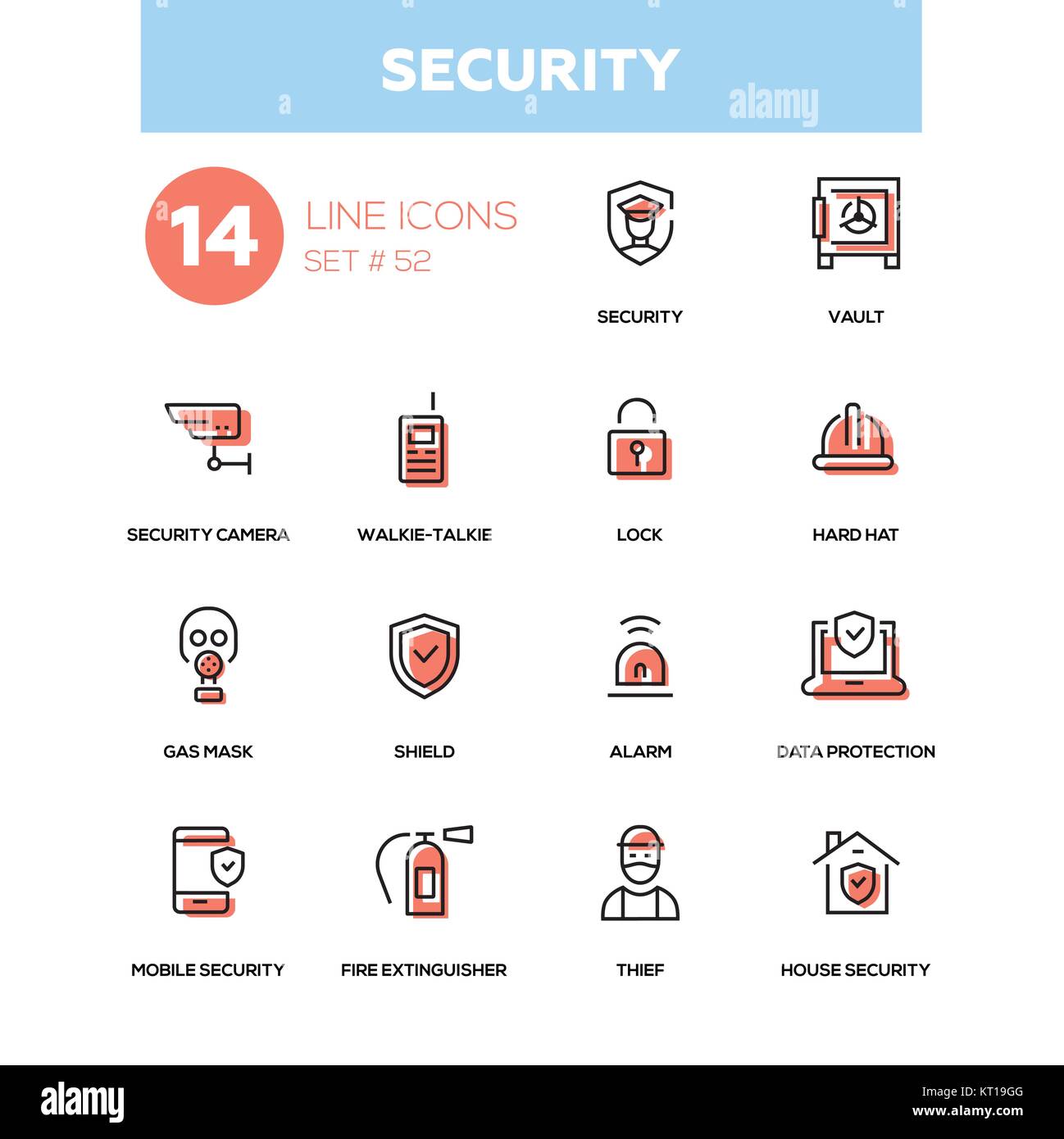 Business concept, security - line design icons set Stock Vector Image ...