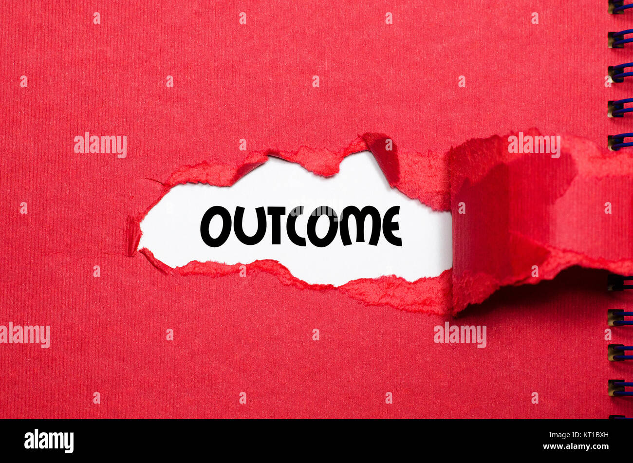 The word outcome appearing behind torn paper Stock Photo - Alamy