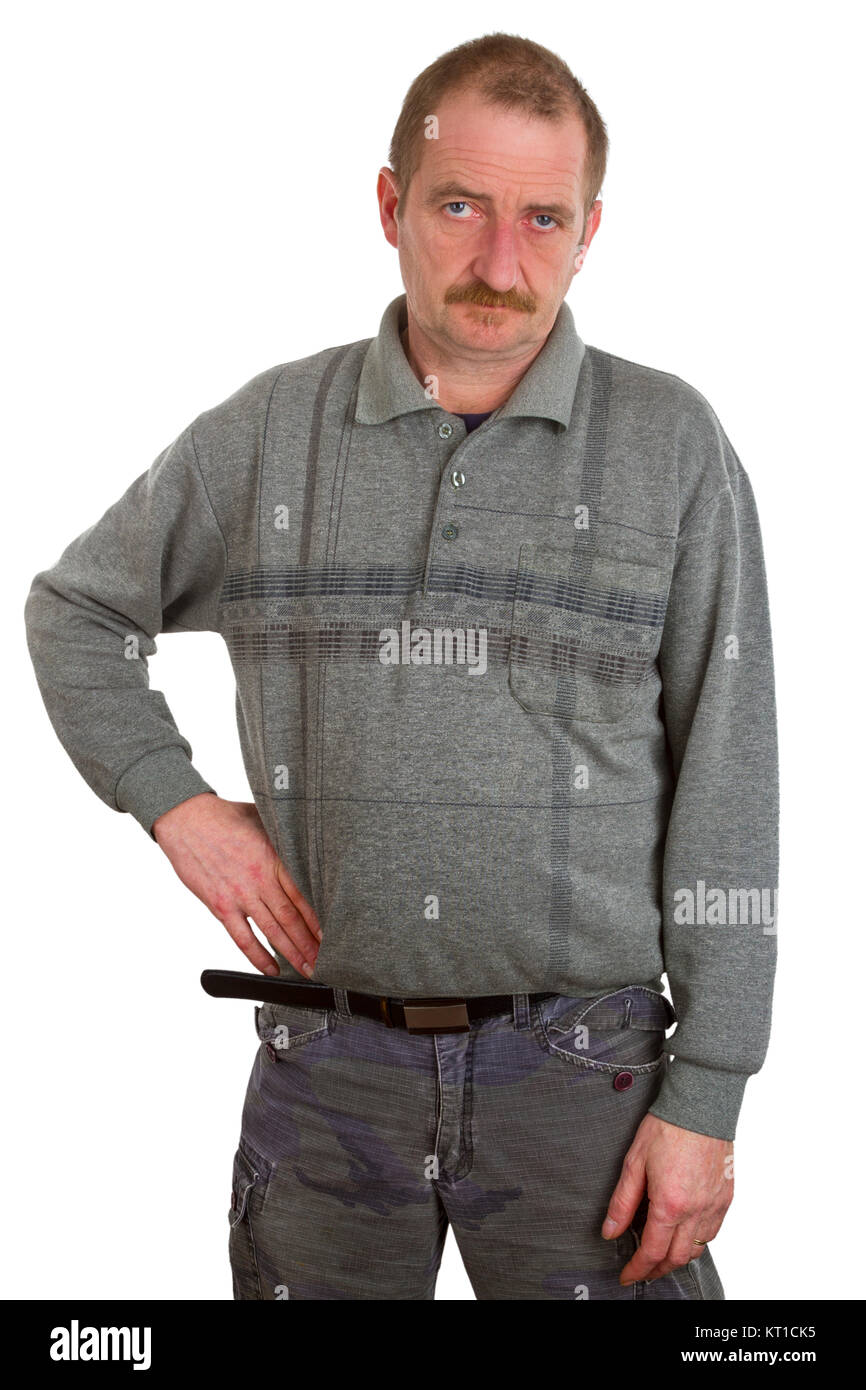 Ernster Mann stehend freigestellt auf weißem Hintergrund Stock Photo ...