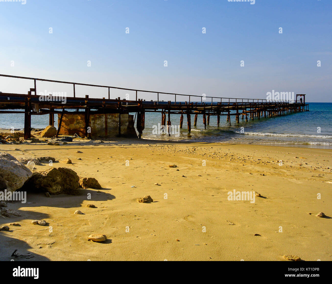 Atlit Coast Morning view with old deck, North District of Israel by the ...