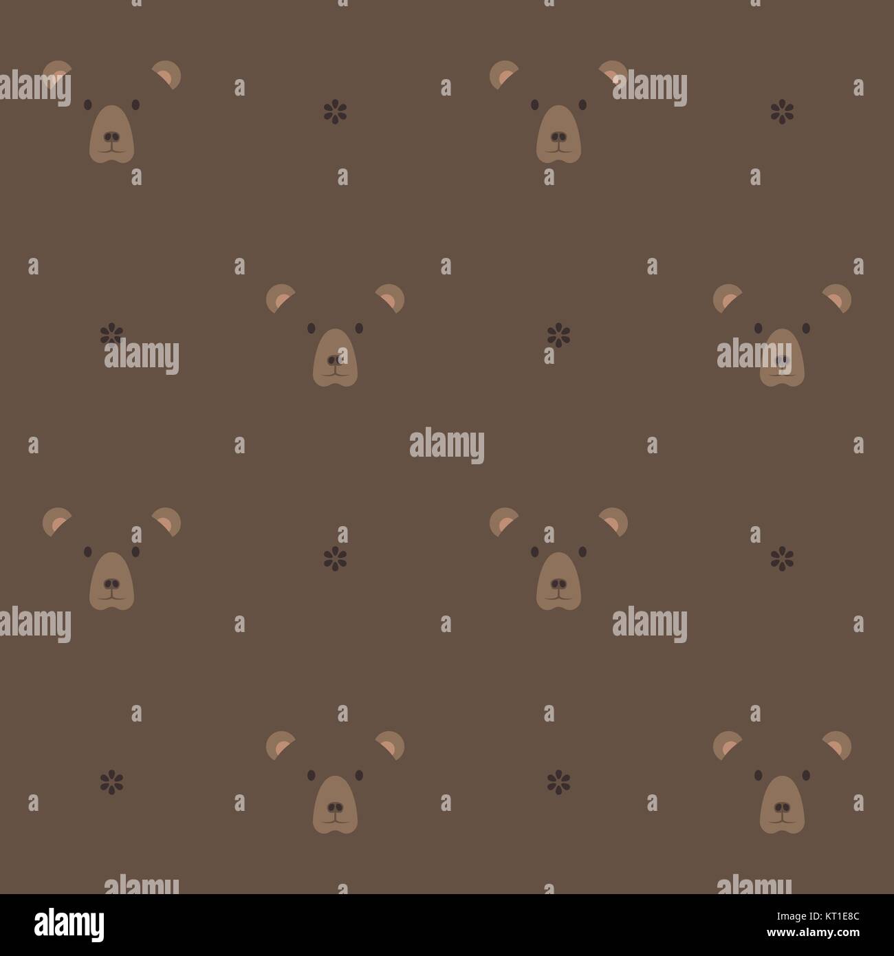 Seamless vector pattern. Cute bears and flowers in brown background ...