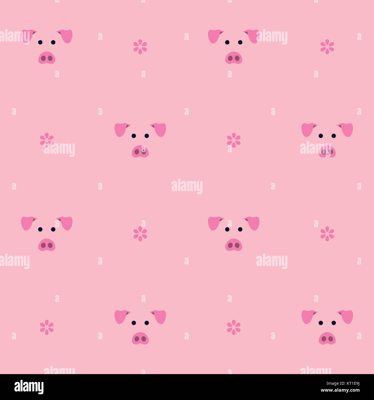 Seamless vector pattern. Cute pigs and flowers in pink background. Farm ...
