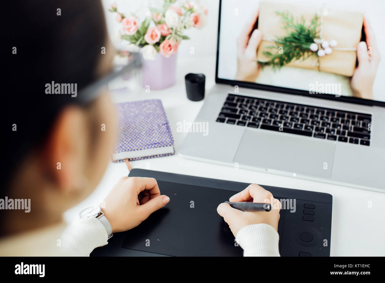 retouching on computer laptop Stock Photo - Alamy