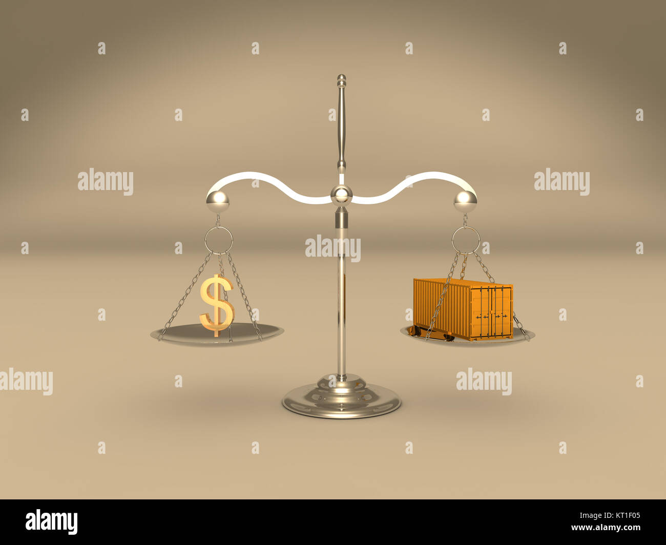 Scale with money symbol and container Stock Photo - Alamy