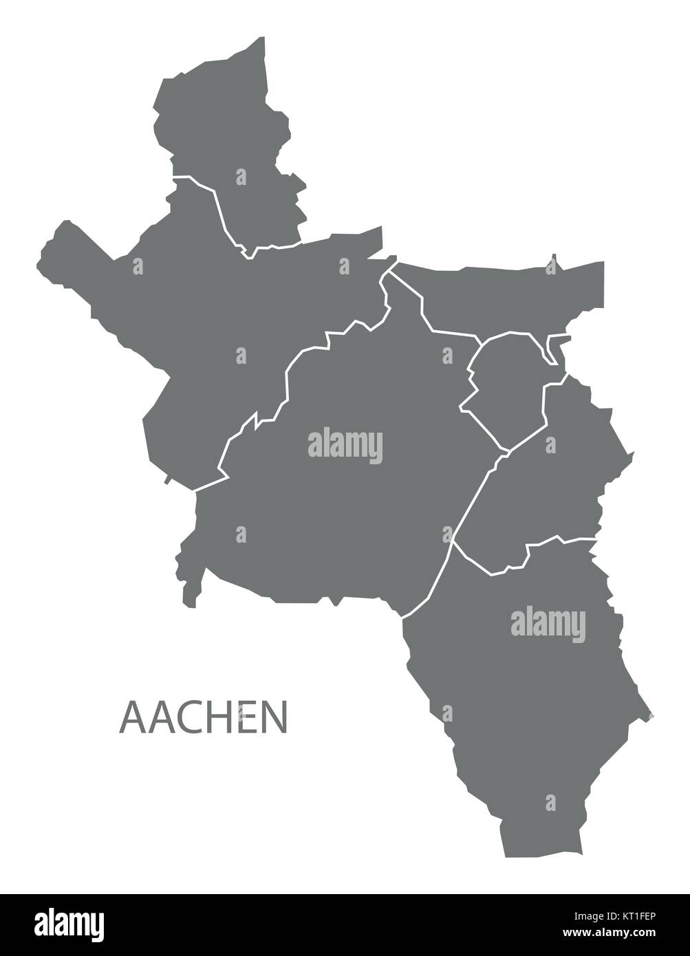 Aachen city map with boroughs grey illustration silhouette shape Stock ...
